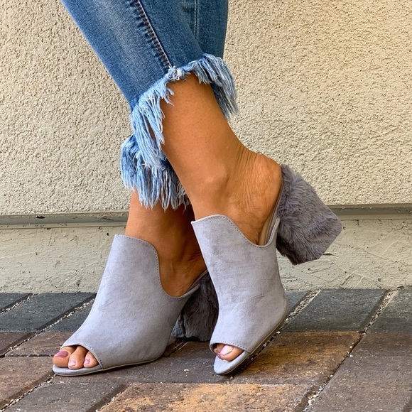 Nordstrom | Shoes | Ash Grey Fur Chunky Heel Peep Toe Loafer Mule ...